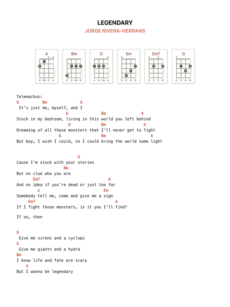 "LEGENDARY" Ukulele Tabs by Jorge Rivera-Herrans On UkuTabs | PDF ...