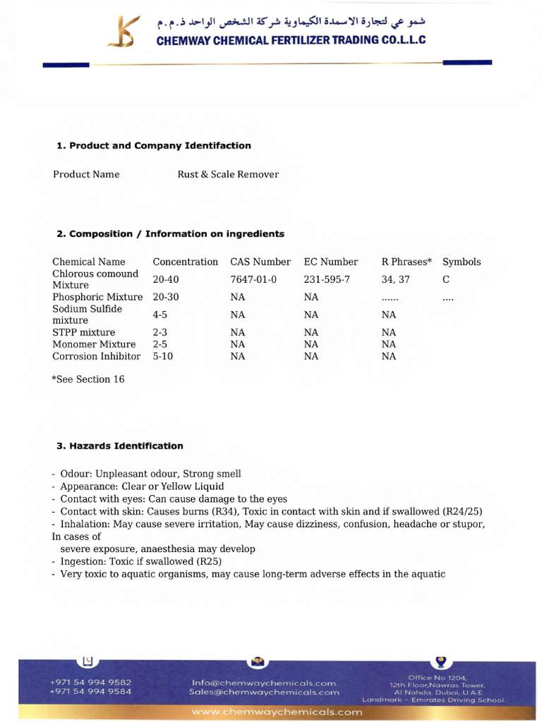 Rust Scale Remover - MSDS-Chemway | PDF