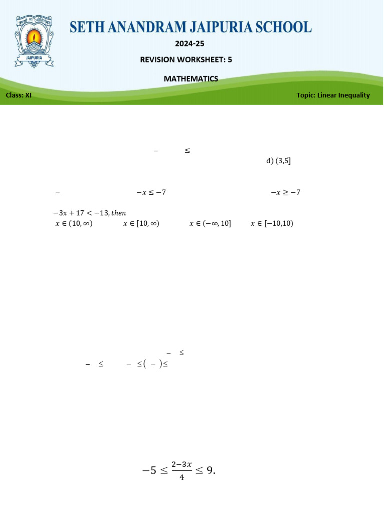 Question Bank - Xi - Linear Inequality - Final | PDF | Inequality (Mathematics) | Mathematics
