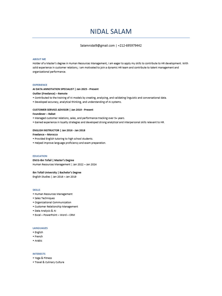 Nidal - Salam CV English | PDF