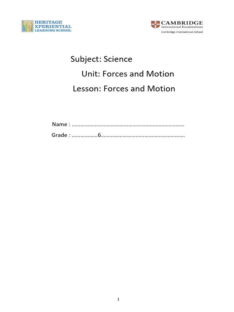 Grade 6 Forces and Motion Worksheet | PDF