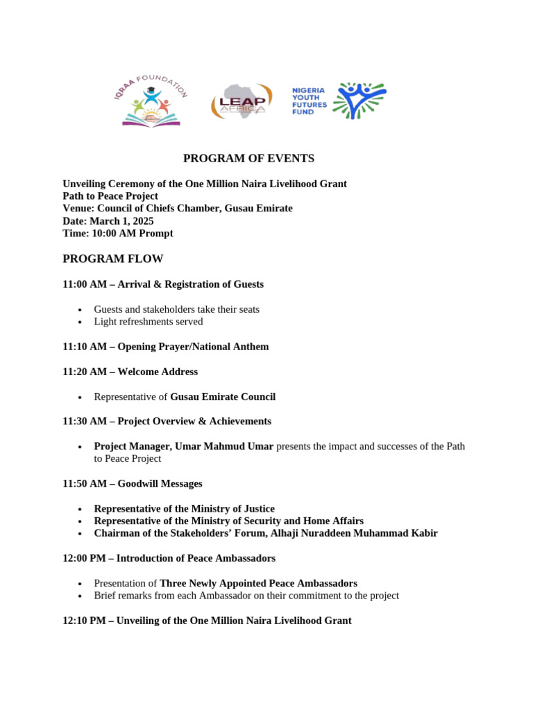 Unveiling-PROGRAM OF EVENTS | PDF