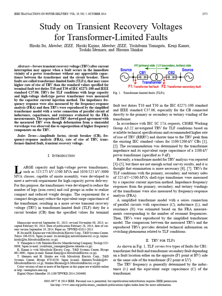 Study_on_Transient_Recovery_Voltages_for_Transformer-Limited_Faults | PDF | Electrical Impedance ...