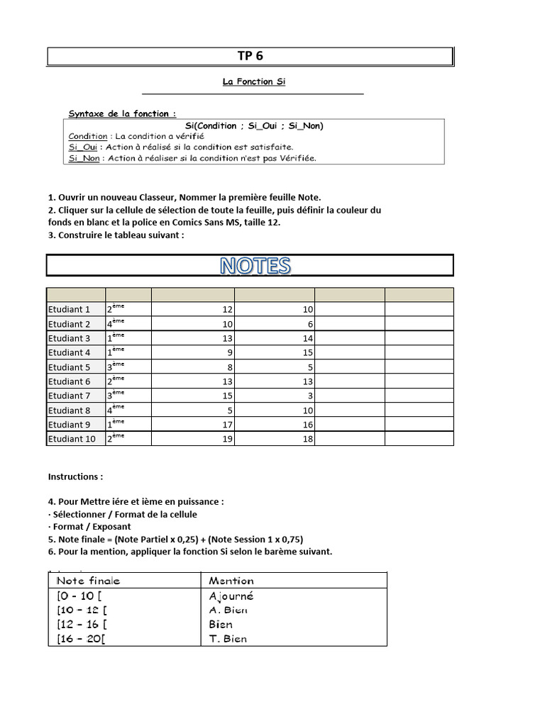 TP Excel : Création d'un tableau simple | PDF