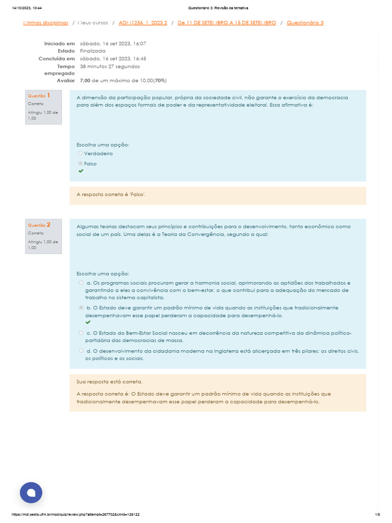 Revisão do Questionário 3 de ADM1256 | PDF | Estado | Estado de bem ...