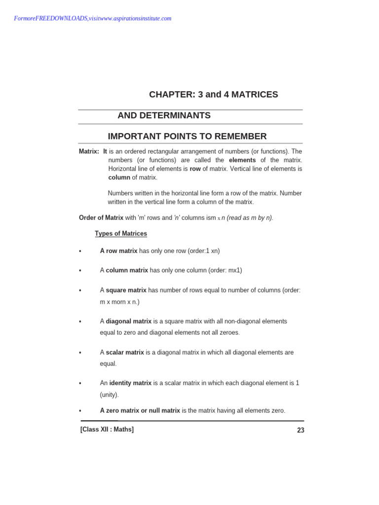 Class 12 Maths: Matrices & Determinants Guide | PDF | Matrix ...