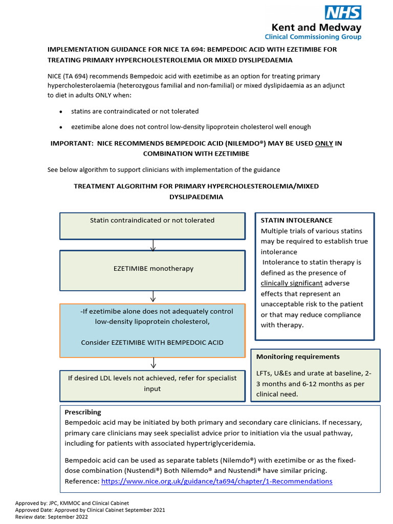 Implementation Guidance For Nice Ta 694 Bempedoic Acid 1 | PDF | Statin ...