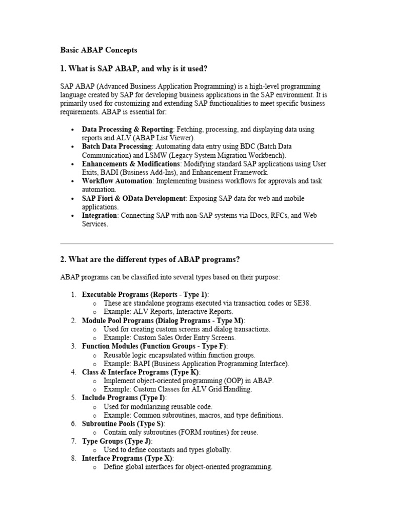 Sap Abap Interview Questions 1744440776 | PDF | Object Oriented Programming | Method (Computer ...
