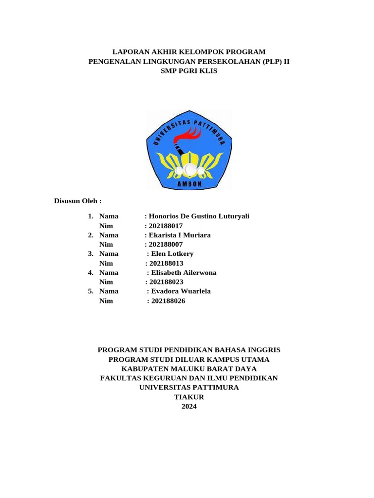 Laporan Kelompok PLP II SMP PGRI KLIS | PDF