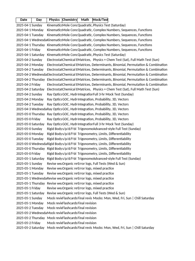 JEE Advance Timetable April May 2025 | PDF | Matrix (Mathematics ...