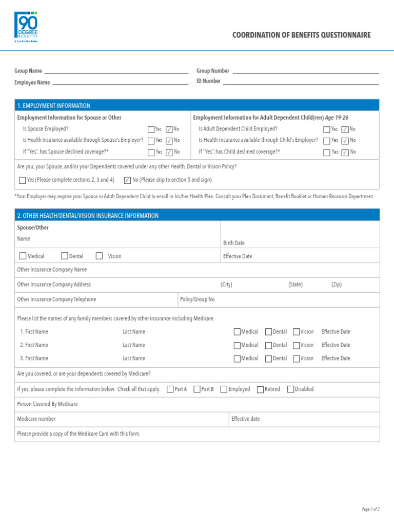 COB Form Stirling - 90 Degree Benefits 2023 | PDF | Medicare (United ...