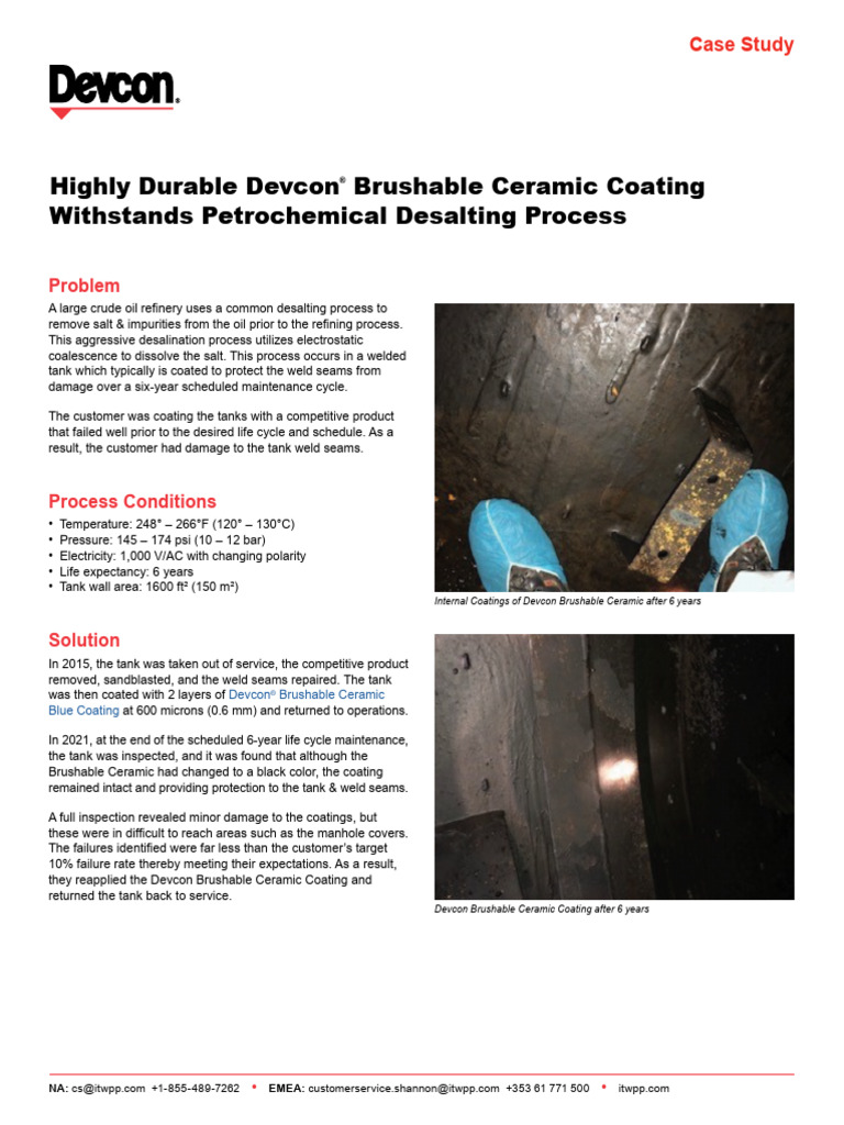 Devcon® Brushable Ceramic Coating Withstands Desalting | PDF | Oil Refinery | Materials