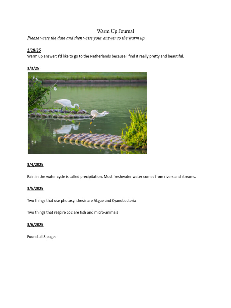 Emmalinn Eason - Warm Up Journal | PDF | Ecosystem | Adaptation