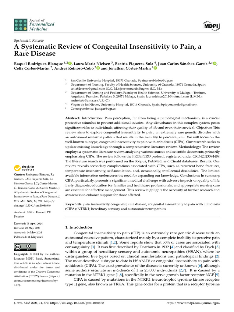 A Systematic Review of Congenital Insensitivity to Pain, a rare disease ...