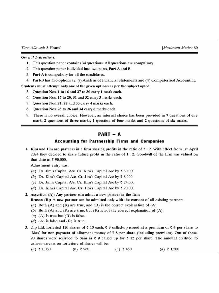Class +2 Accountancy, Sample Paper | PDF