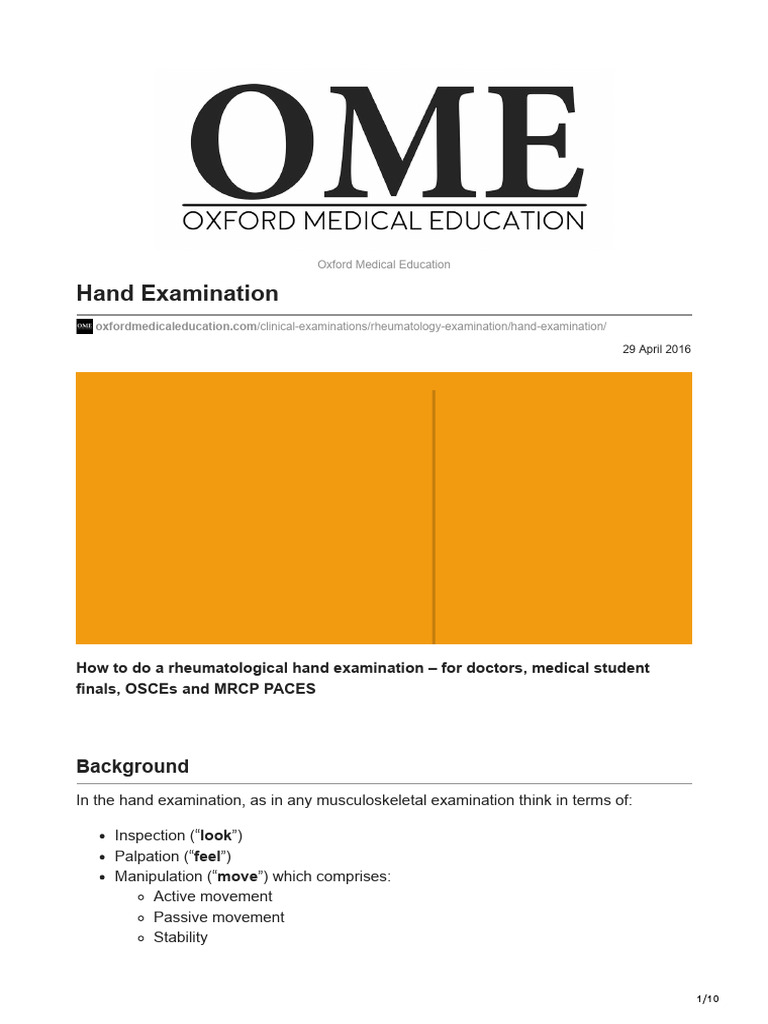 oxfordmedicaleducation.com-Hand Examination | PDF | Hand | Arthritis