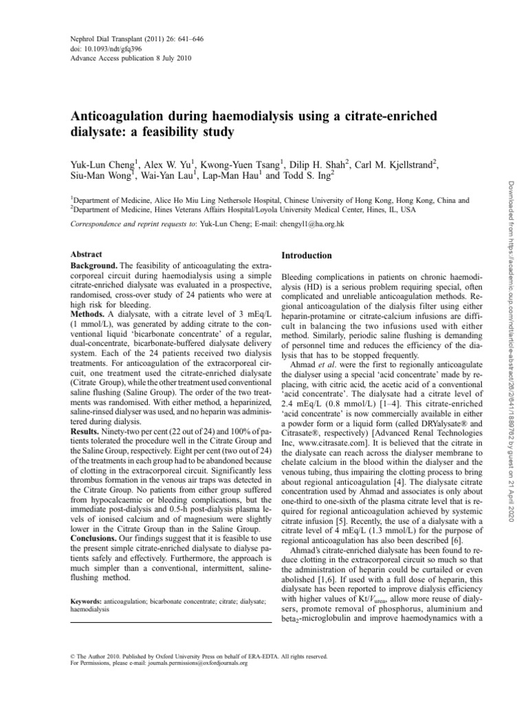 01-Anticoagulation During Haemodialysis Using A Citrate-Enriched ...