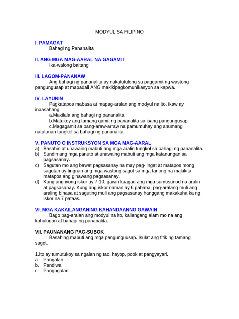 MODYUL SA FILIPINO | PDF