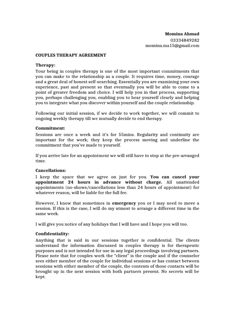 Couple Therapy Agreement | PDF | Confidentiality