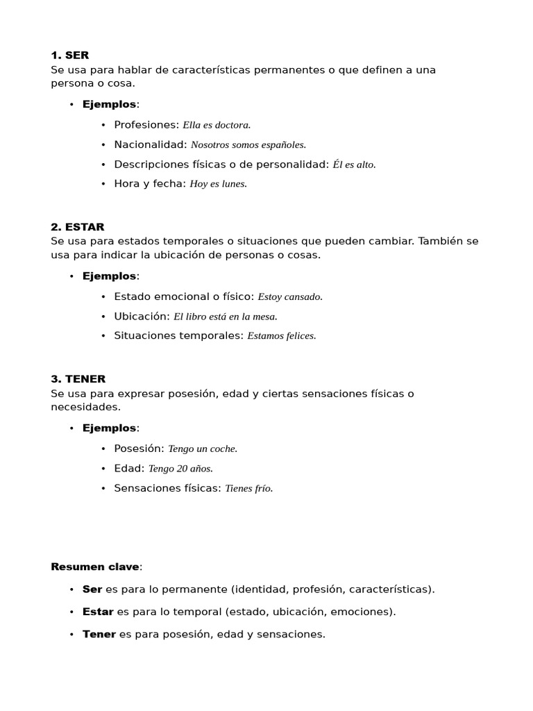 Ser, Estar, Tener | PDF