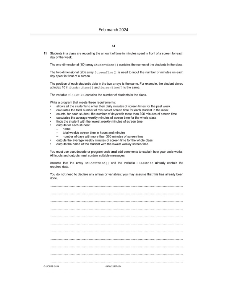 Computer Science 0478 15 Markers Question Compiled | PDF