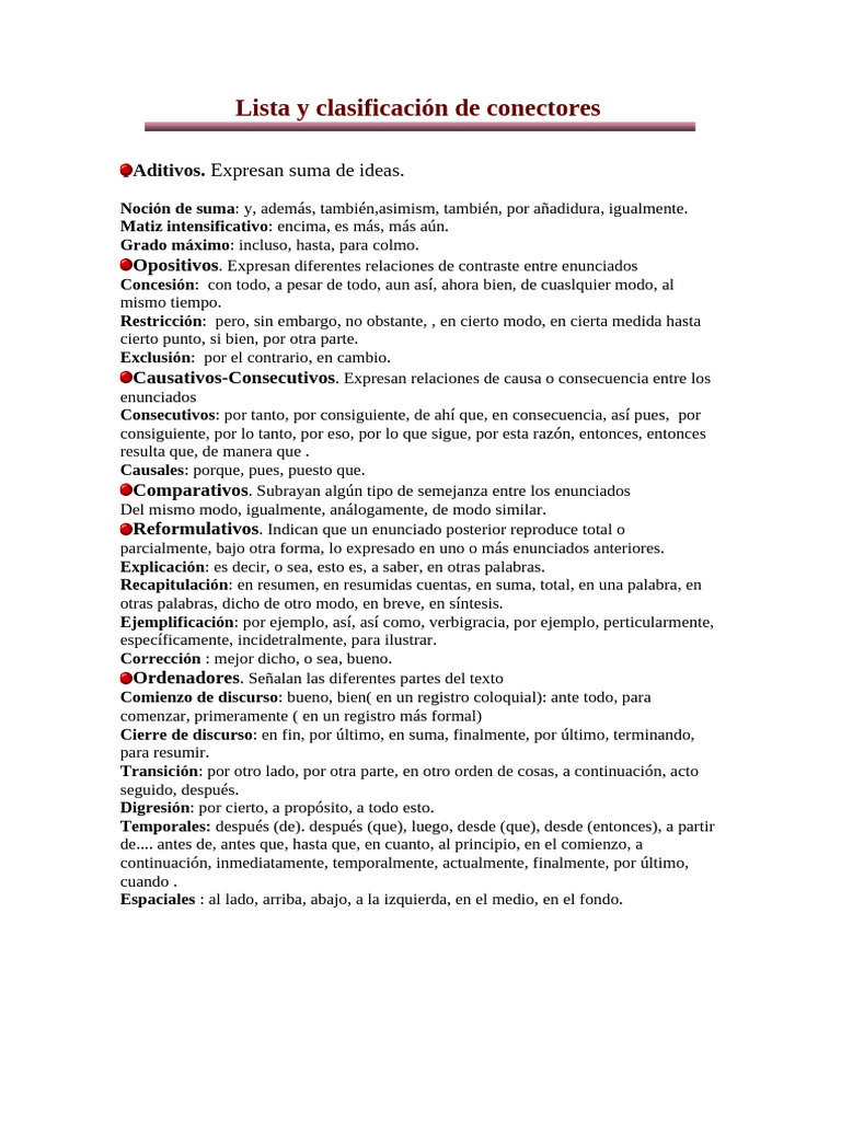 Lista y clasificación de conectores | PDF