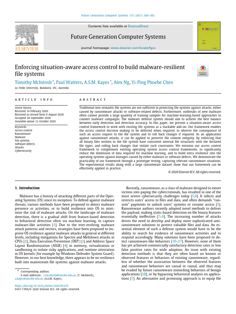 Enforcing situation-aware access control to build malware-resilient ...