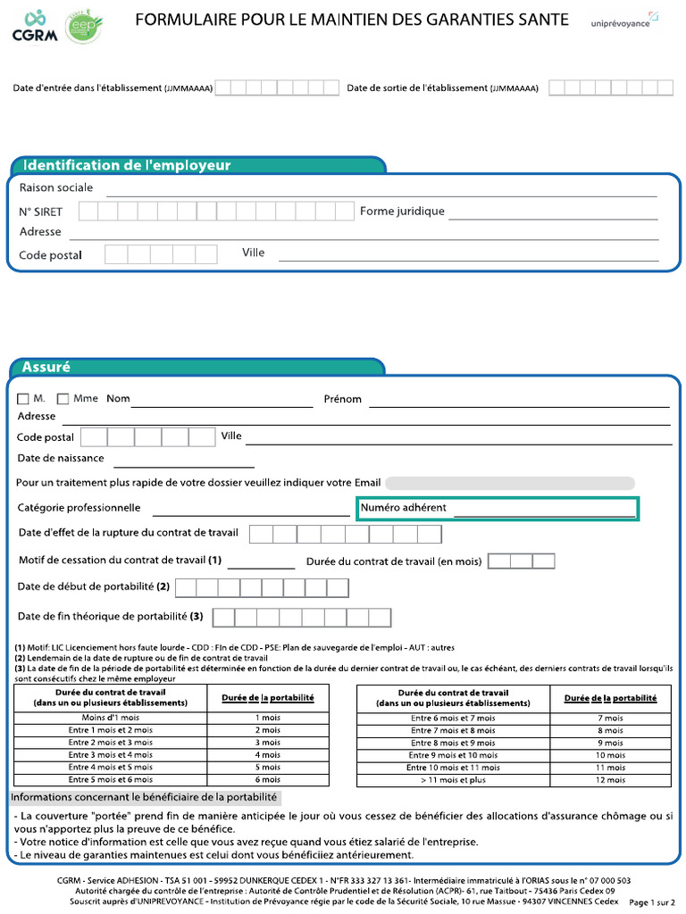 Bulletin Portabilite-Maintien Des Garanties Sante | PDF