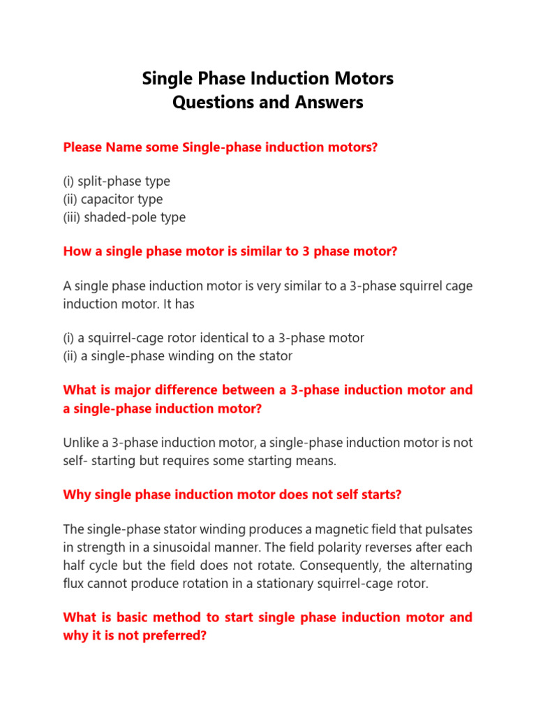 Single Phase Induction Motors | PDF | Electric Motor | Electromagnetic ...
