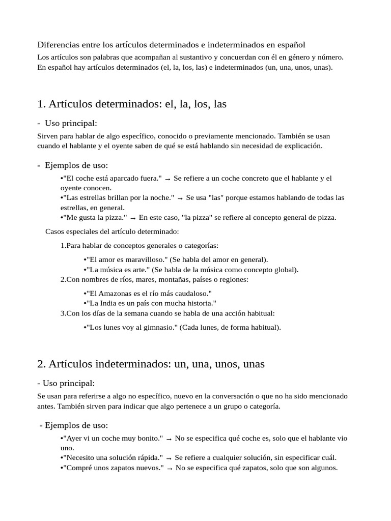Diferencias Entre Artículo Determinado e Indeterminado | PDF