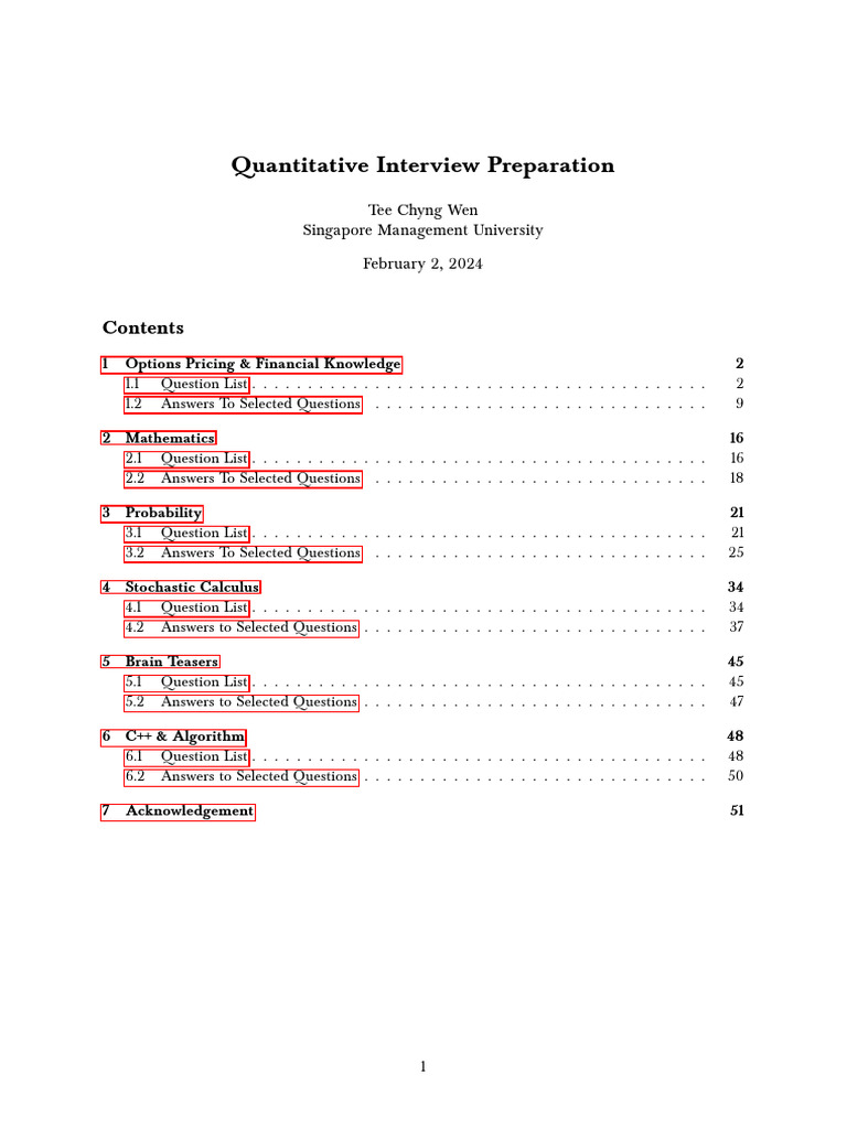 Quantitative Interview Preparation | PDF | Greeks (Finance) | Option ...