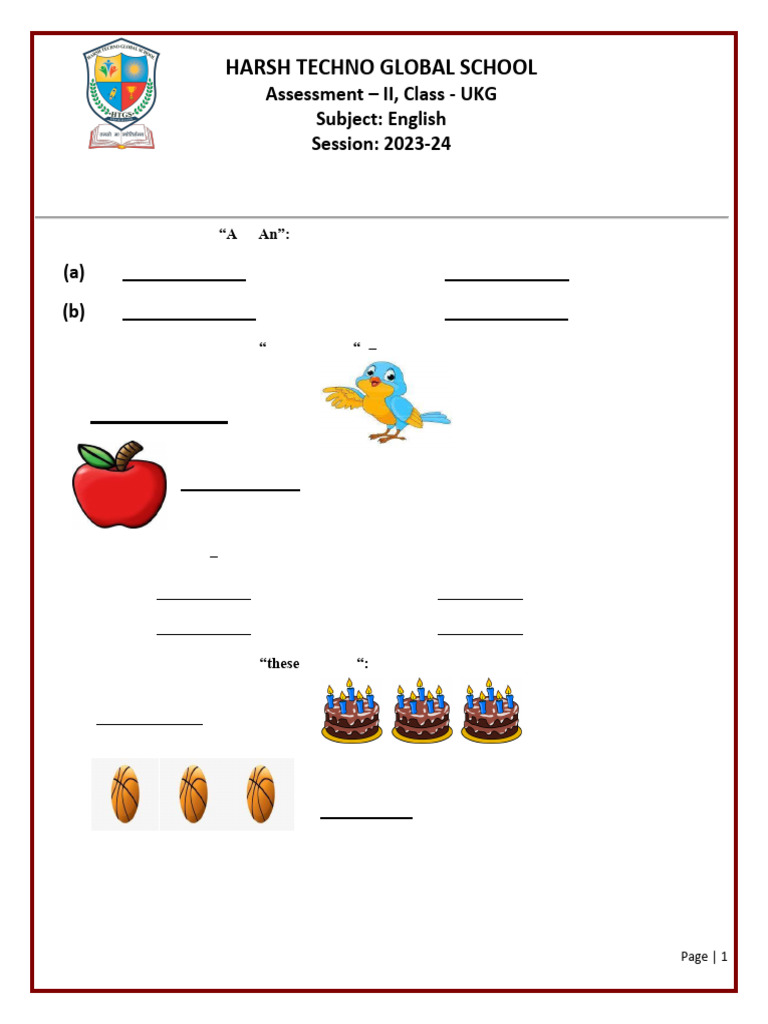 HTGS English Assessment II UKG | PDF