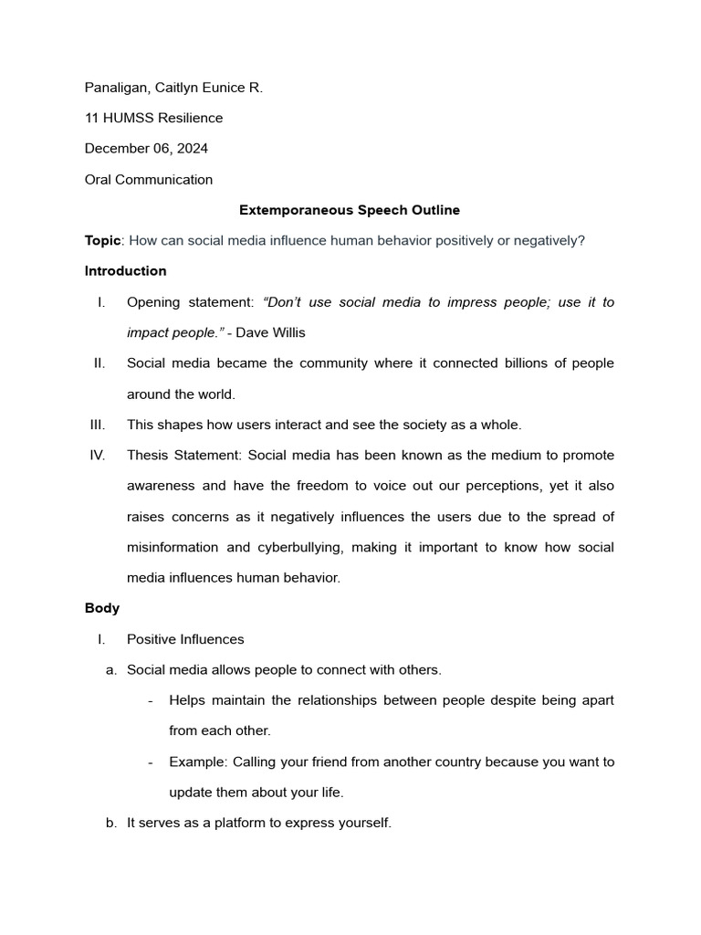 Annotated-Extemporaneous Speech Outline | PDF | Social Media | Popular ...