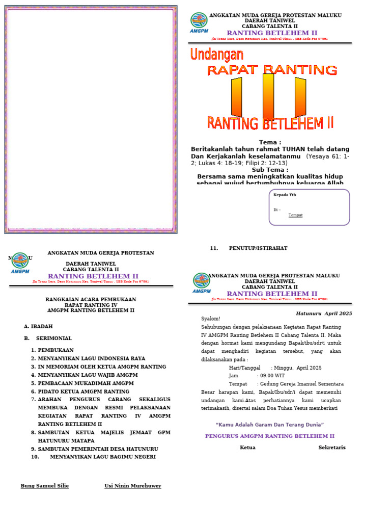 (2025) Undangan Rapat Kerja Ranting Betlehem II GBU | PDF