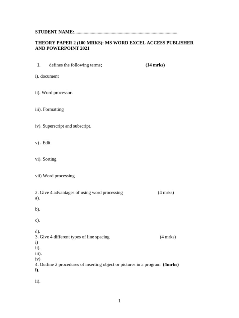 Computer Exam Paper 2 | PDF
