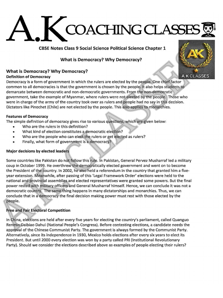 Democracy Chapter 1 | PDF