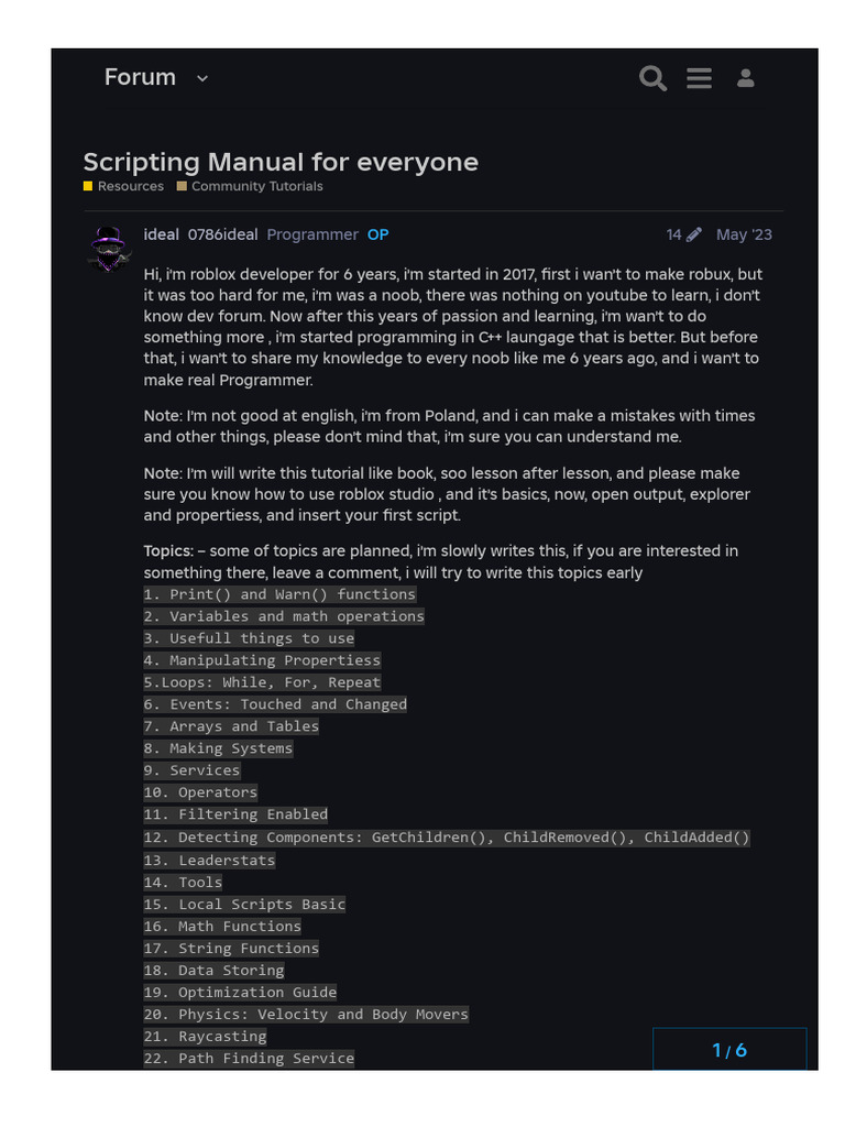 Devforum Roblox Com T Scripting Manual For Everyone 2344386... | PDF | Boolean Data Type | Computing
