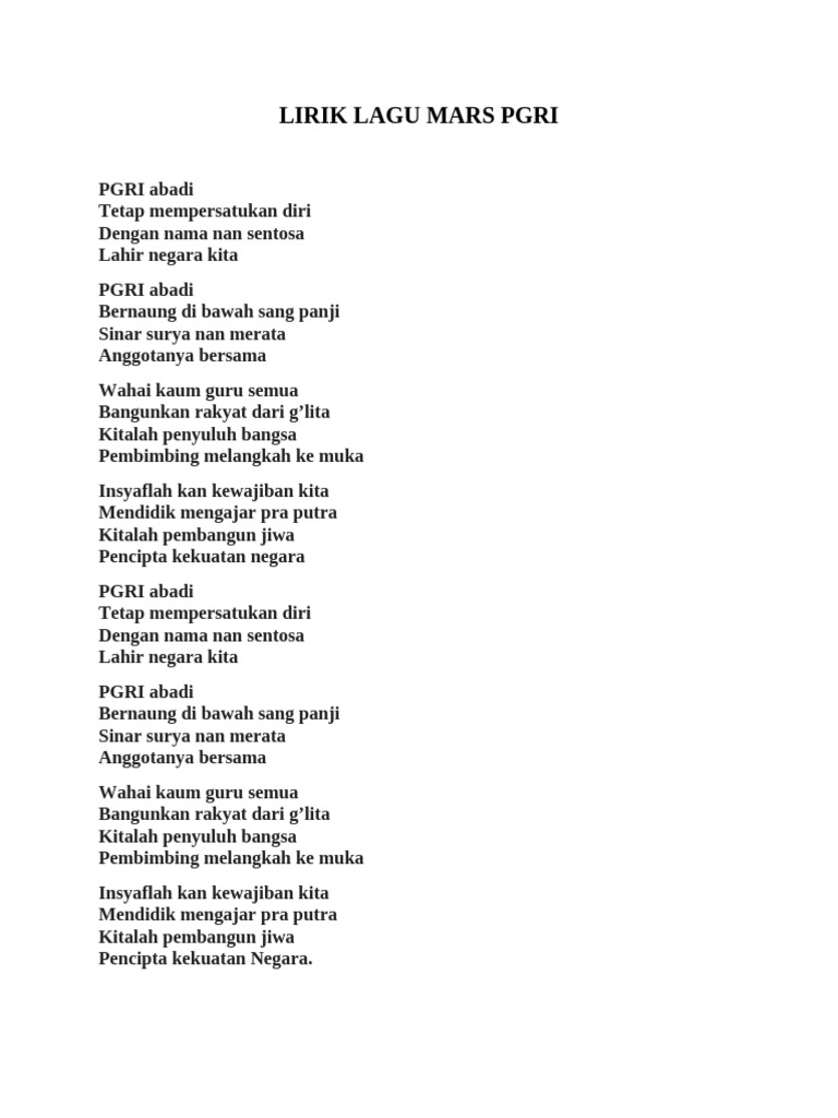 Lirik Lagu Mars Dan Himne PGRI | PDF