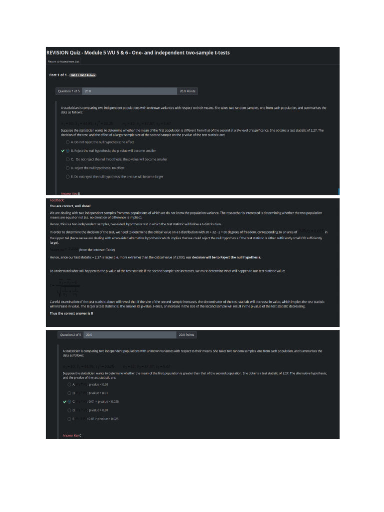 Revision Quiz Module 5 Stats | PDF