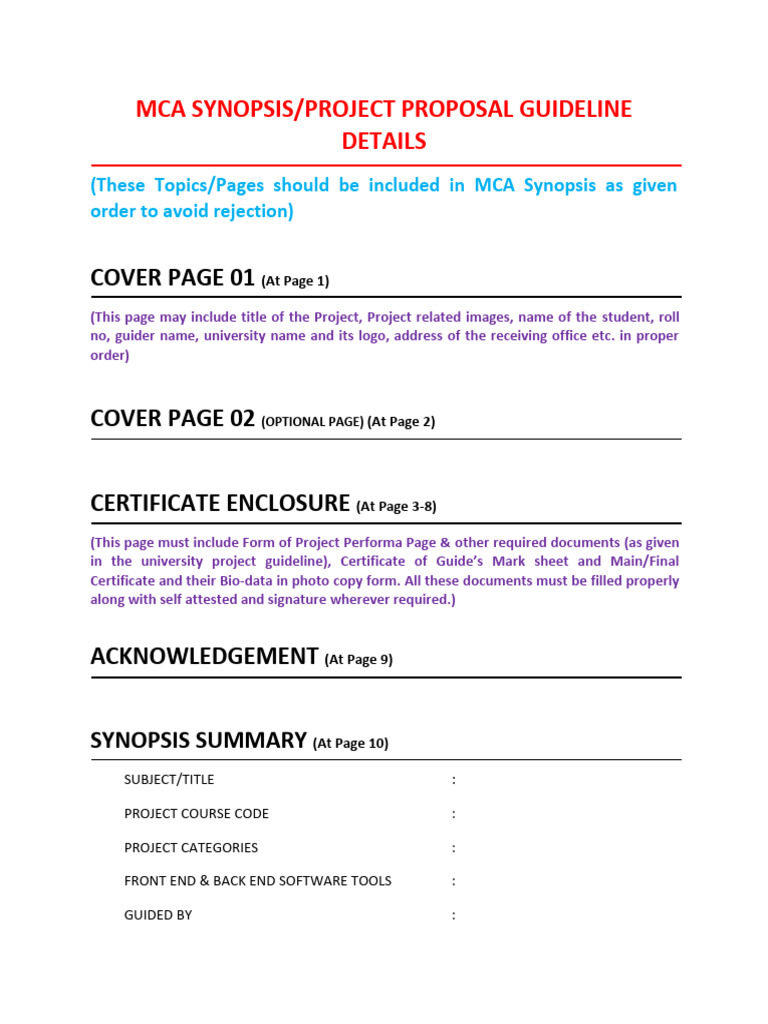 Synopsis Guidelines MCA Min | PDF | Data Management | Systems Engineering