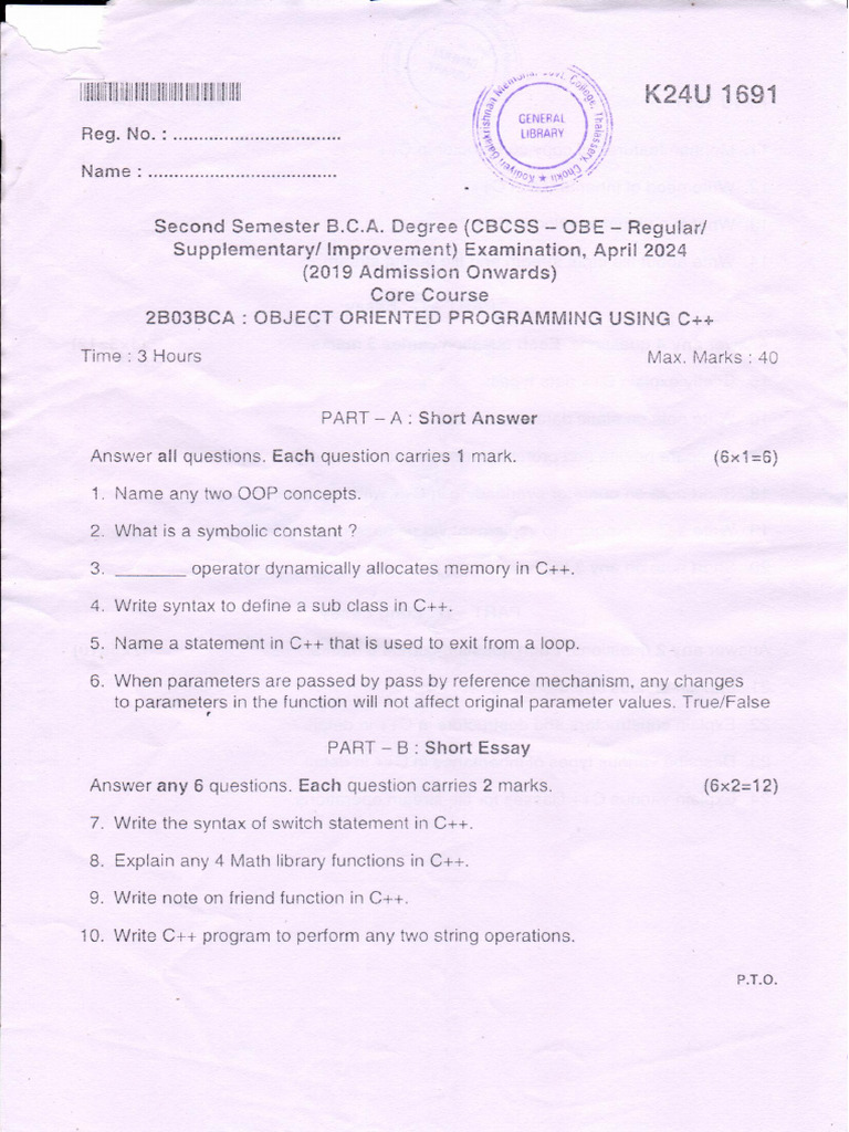 Object Oriented Programming Using C++-Core Course-2nd Semester BCA ...