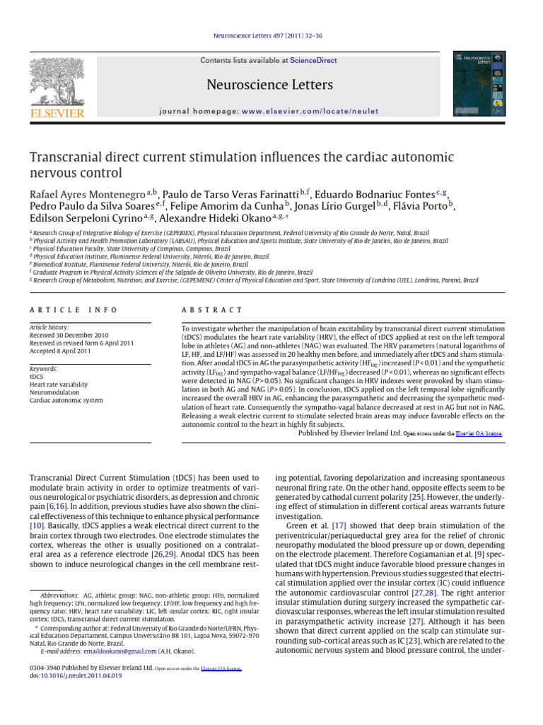 Transcranial Direct Current Stimulation Influences The Cardiac ...