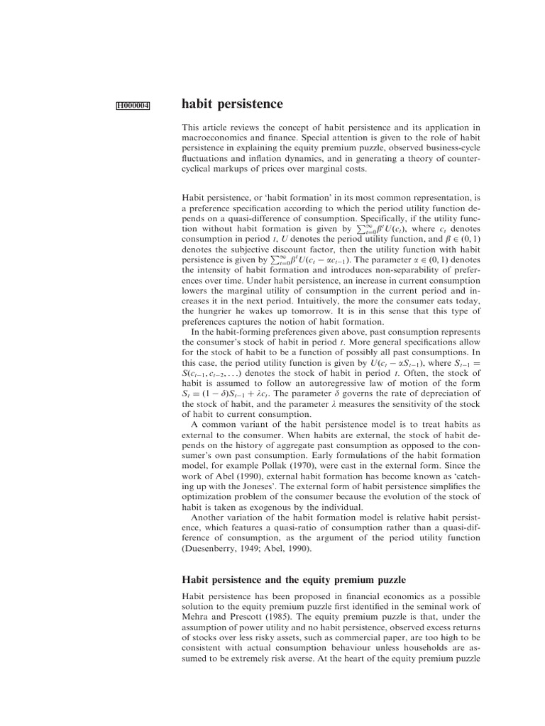 Habit Persistence | PDF | Macroeconomics | Consumption (Economics)