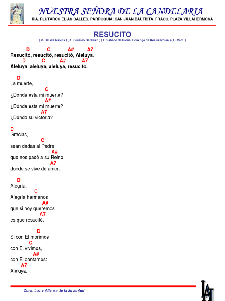 Resucitó: Letra de Balada Rápida | PDF
