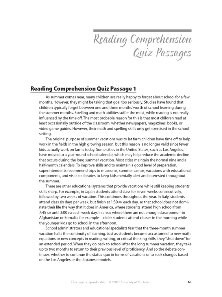 Readingcompquiz | PDF | Reading Comprehension | Learning