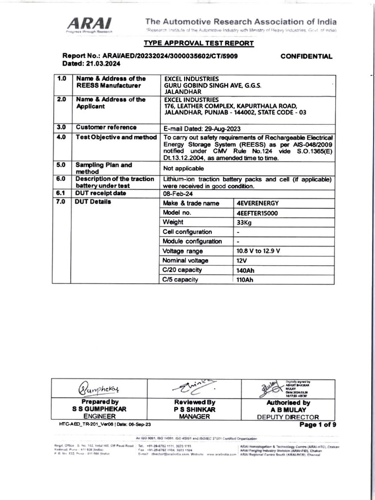 Excel Industries ARAI | PDF