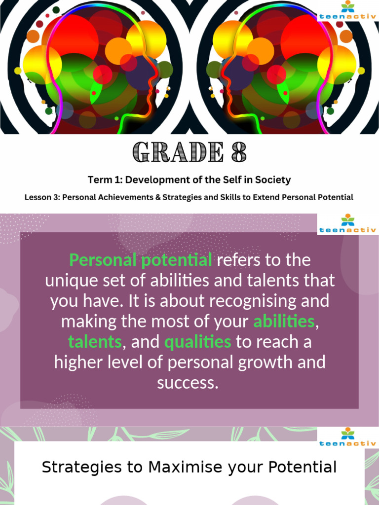 Gr8 Lesson 3 - Personal Achievements & Personal Potential | PDF