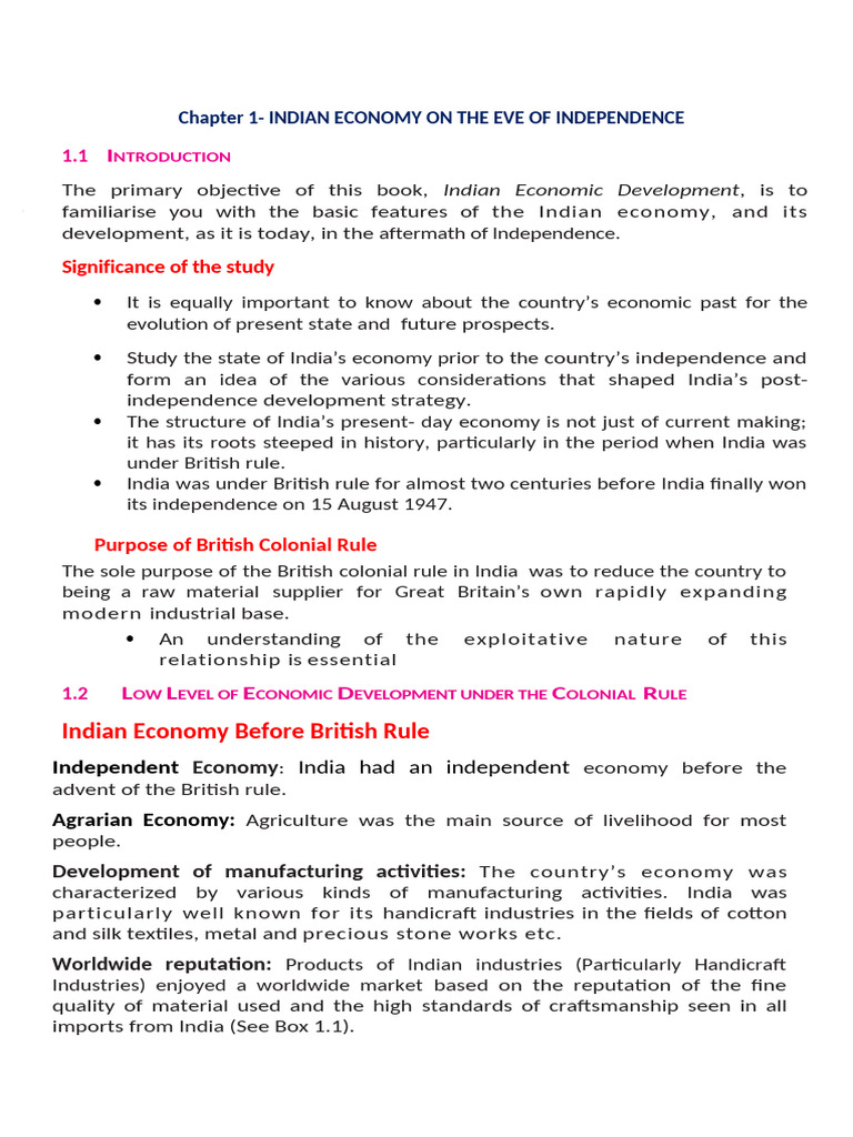 Students IED ch1 Indian Economy On The Eve of Independence | PDF | Suez Canal | Agriculture