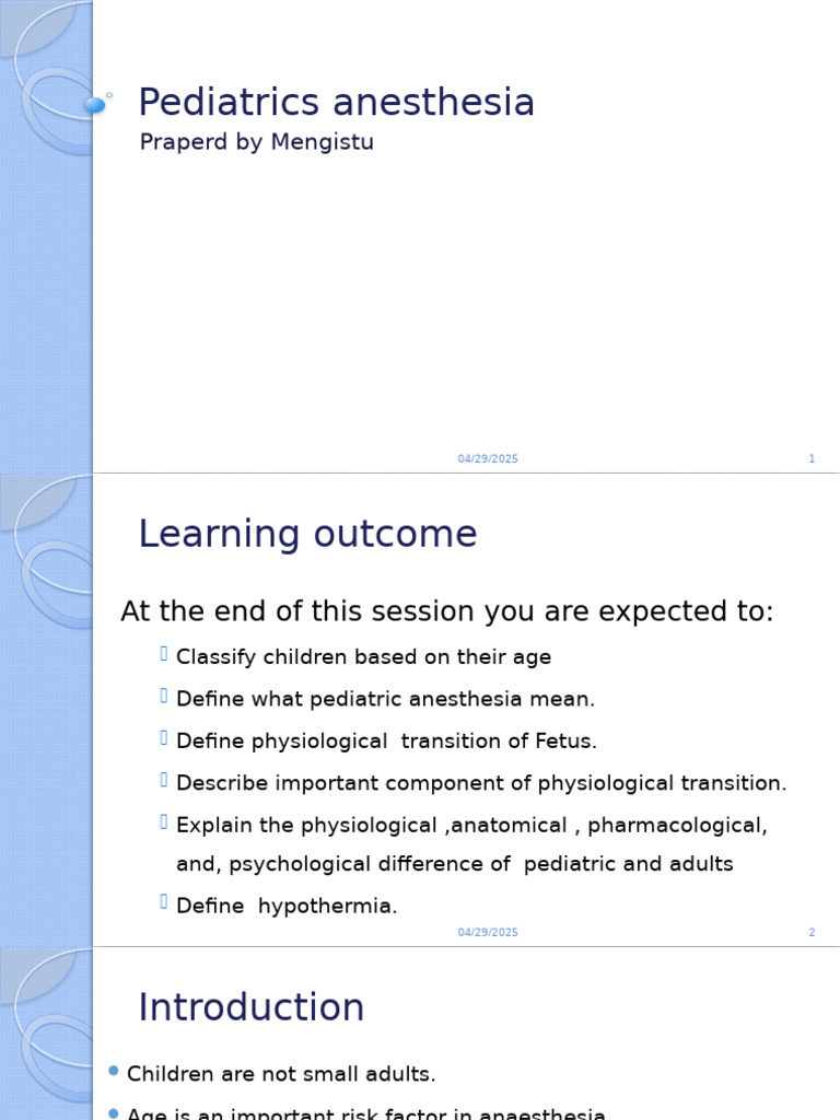 Pediatric Anesthesia | PDF | Fetus | Circulatory System
