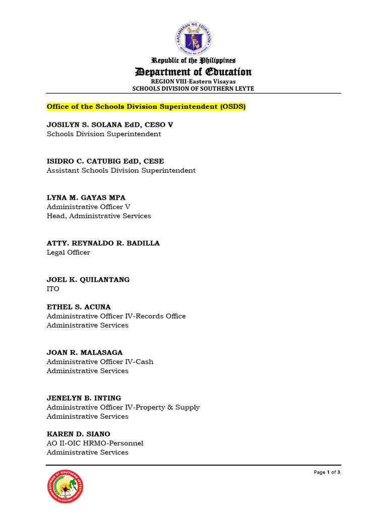 Southern Leyte Division Leadership Team | PDF
